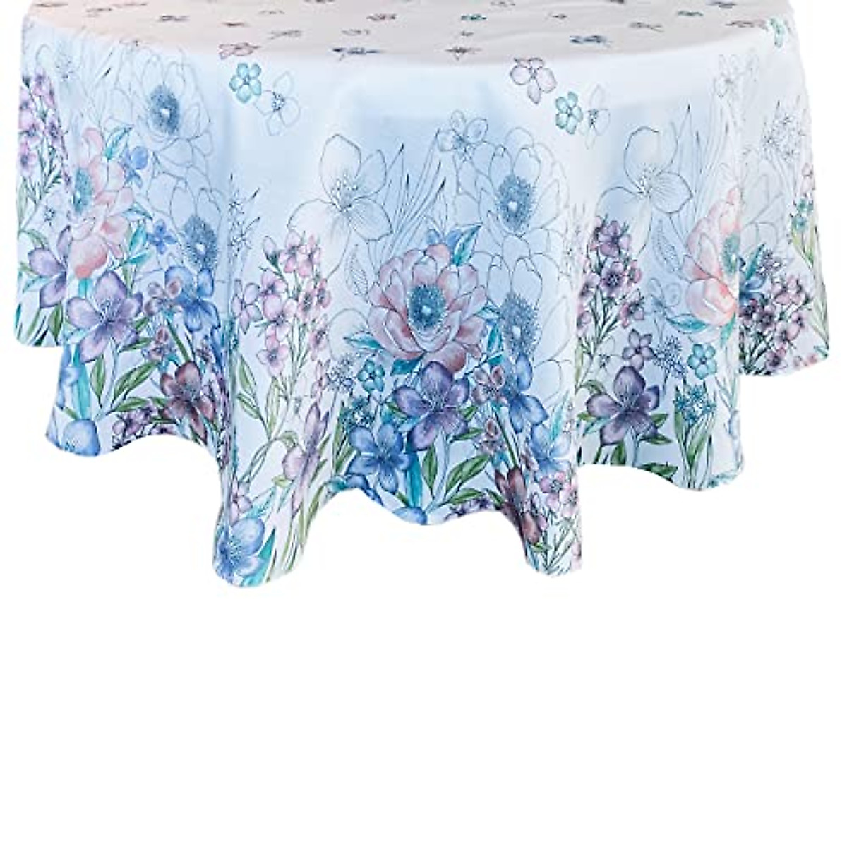 Newbridge Garden Breeze Easter Bordered Fabric Tablecloth - Sweet Pastel Spring Floral Easy Care Stain Resistant Fabric Tablecloth, 60” x 84” Oval