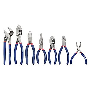 WORKPRO 7-piece Pliers Set (8-inch Groove Joint Pliers, 6-inch Long Nose, 6-inch Slip Joint, 4-1/2 Inch Long Nose, 6-inch Diagonal, 7-inch Linesman, 8-inch Slip Joint) for DIY & Home Use