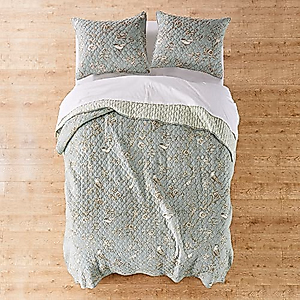 Levtex Home - Lyon Teal Quilt Set - King/Cal King Quilt + Two King Pillow Shams - Bird Toile - Teal, Brown, Cream - Quilt Size (106x92in.), Sham Size (36x20in.) - Reversible - Cotton Fabric
