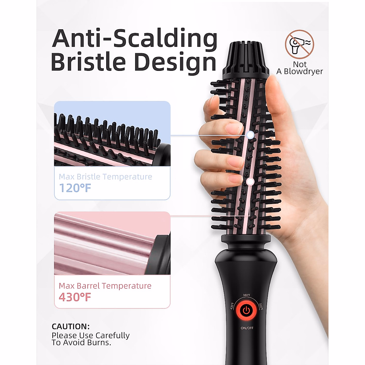 Curling Iron Brush 1 Inch, Heated Styling Round Brush Curling Iron Travel Dual Voltage，3 Temps Anti-Scald Hot Curling Brush Culer for Short Hair