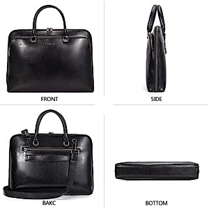 Blofinche Genuine Leather laptop Briefcase: Messenger shoulder bag 15 16 inch men macbook case women work satchel designer handbag Black