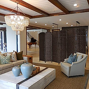 6 ft. Tall-Extra Wide-Diamond Weave Fiber Room Divider,Double Hinged,6 Panel Room Divider/Screen, Room Dividers and Folding Privacy Screens 6 Panel, Freestanding Room Dividers-Dark Mocha 6 Panel