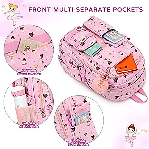 KIDNUO Girls Backpack,15.6 Inch Laptop School Bag Large Primary Elementary Middle College Bookbags Kids Backpacks for Teens Girls Women Students Anti Theft Travel Daypack ( Pink Ballerine )