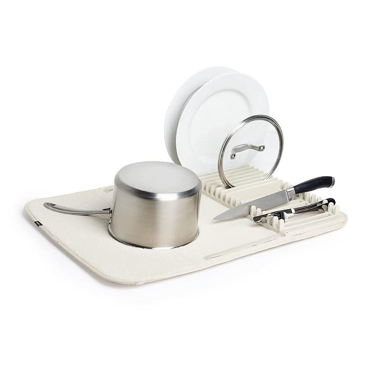 Umbra 330720-354 UDRY Rack and Microfiber Dish Drying Mat-Space-Saving Lightweight Design Folds Up for Easy Storage, Standard, Linen