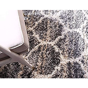 Unique Loom Hygge Shag Collection Modern Moroccan Inspired, Geometric Design, Plush & Cozy Area Rug, 8' 0" x 10' 0", Gray/Ivory