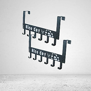 Over Door Hook Hanger Panda Removable Storage Rack 6 Hooks Holder Home Organizer for Coat Towel Bag Kid Room Metal Robe Kitchen (Black)