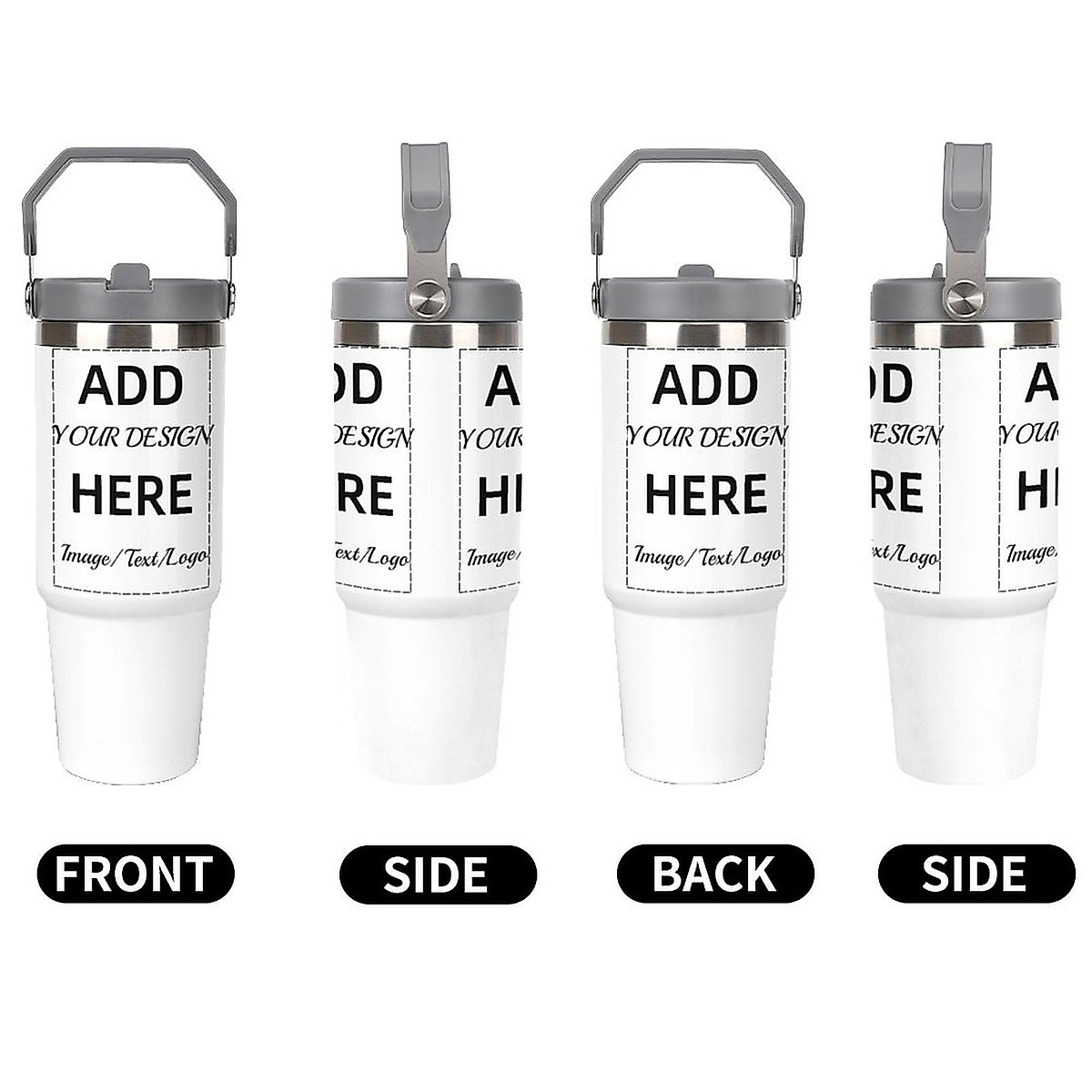 Personalized Tumbler with Handle|Custom Coffee Tumbler with Lid and Straw|Design Your Own Text/Photo Car Cup Holder|Stainless Steel Cup for Gym/Work/Travel Mug Gift for Women&Men(30oz)