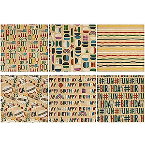 RUSPEPA Kraft Wrapping Paper Sheet - Football and Birthday Printed, Great for Boys, Baby Shower, Holiday - 12 Sheets Packed as 2 rolls - 17.5 x 30 Inch per sheet