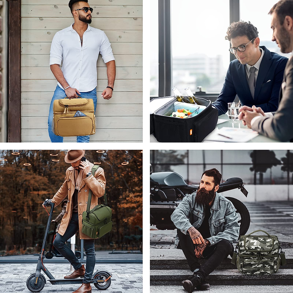 MIER Mens Insulated Lunch Box, Dual Compartment Large Lunch Bag Coolers with Shoulder Strap for Men Women Adult to Office Work, Picnic, Travel, Outdoors, Black