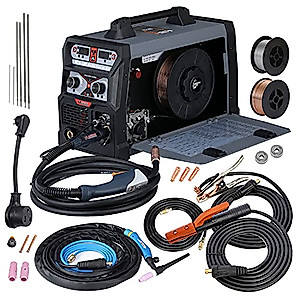 AmicoPower MTS-185, 185-Amp MIG MAG Flux-cored Lift-TIG Stick Arc DC Inverter Welder, 100-250V Dual Voltage, Compatible Spool Gun: SPG15180, Grey