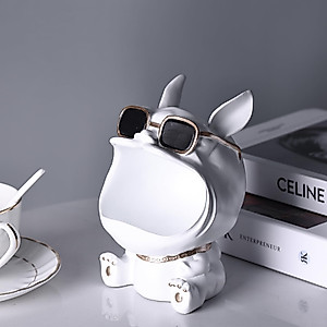 GAOSHENG White Candy Bowl, French Bulldog Statue, Key Bowl for Entryway Table,Cute Key Holder,Candy Dish, Key Holder Bowl,Office Desk,Home Decor Figurines Entryway Table Decor