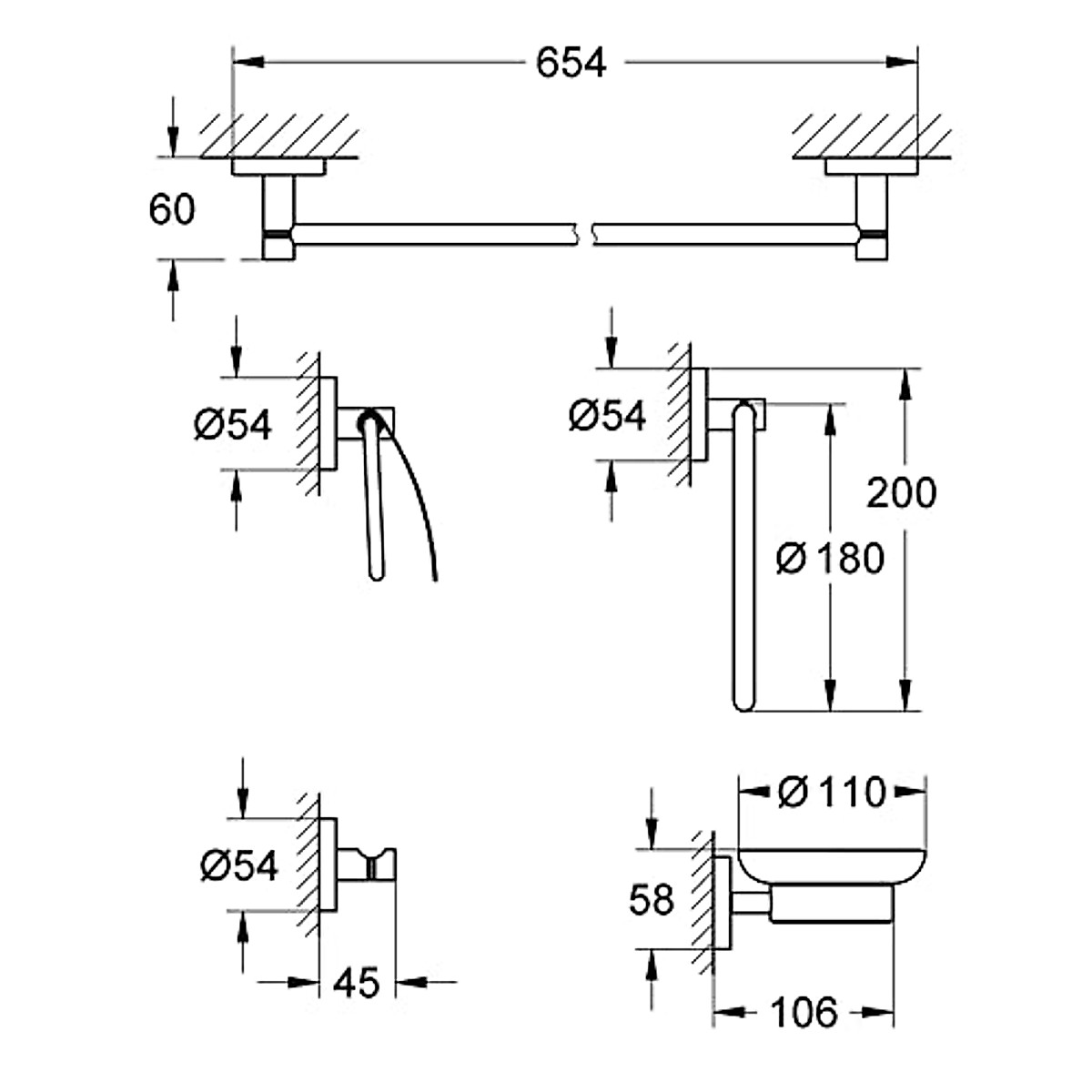 Grohe Essentials Master Bathroom Set, 5-In-1, Starlight Chrome