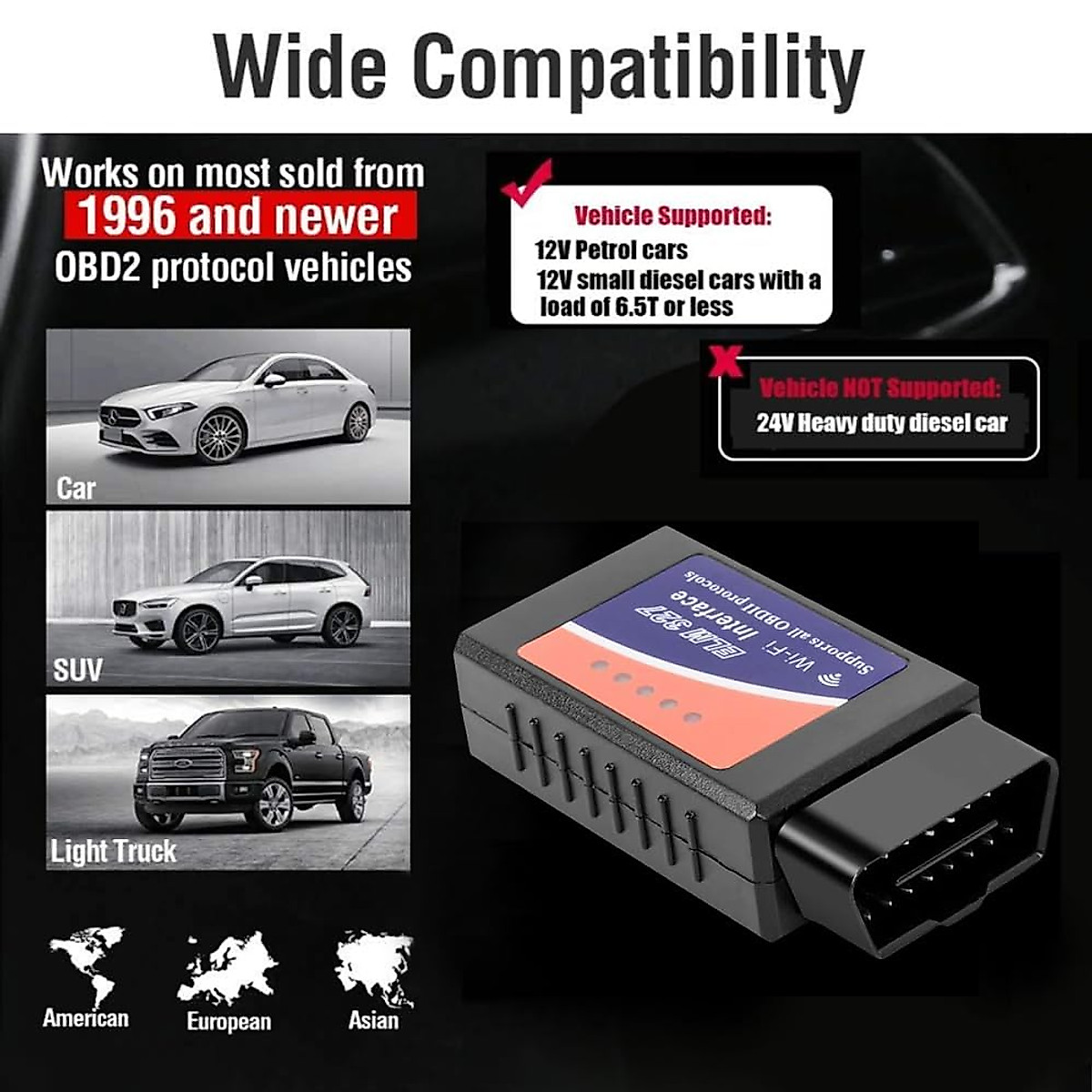 Elm327 WiFi OBD2 Interface Can Bus Scanner Diagnostic Tool with Original 25k80 Chip Support iOS/Android V2.1