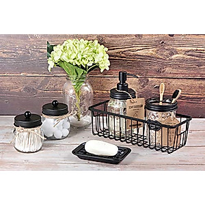 SheeChung Farmhouse Decor Metal Wire Bathroom Storage Organizer Basket Bins - for Cabinets, Shelves, Closets, Vanity Countertops, Under Sinks, Pantry, Laundry Room, Garage - Small, 2 Pack (Black)