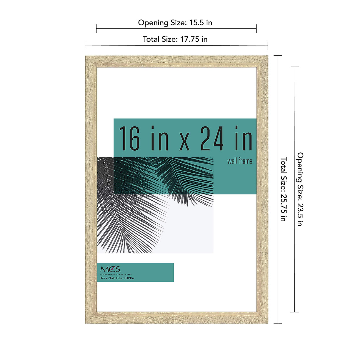 MCS Studio Gallery 16x24 Poster Frame Natural Woodgrain, Vertical & Horizontal Wall Hanging Large Picture Frame for Photos, Posters & Art Prints (1-Pack)