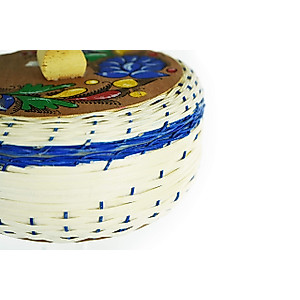 Tortilla Warmer Tortillero de Mimbre Traditional Wicker Made in Mexico Traditional Handmade Styrofoam Hand painted Floral (BLUE)