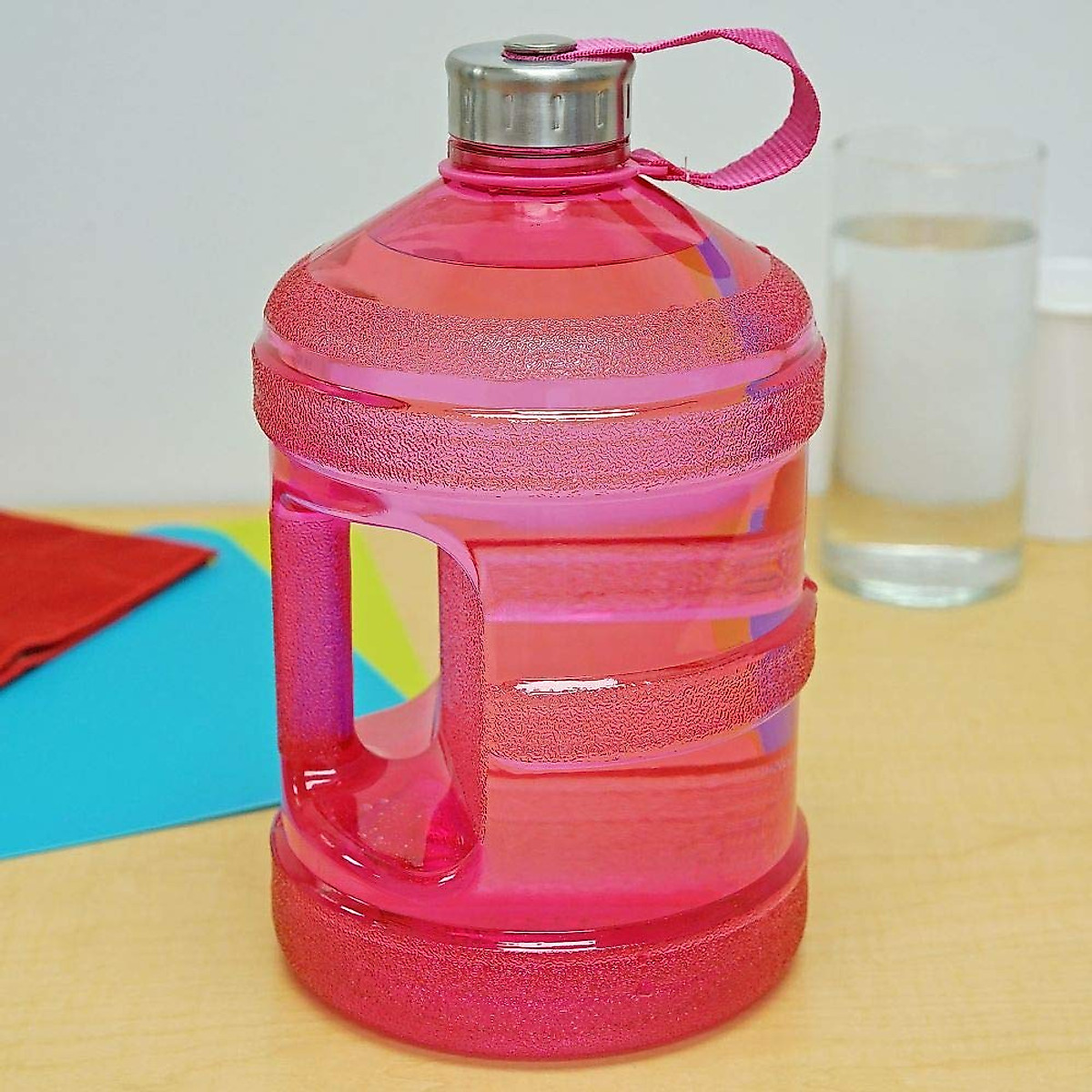 1 Gallon BPA Free Plastic Water Bottle for Cold Liquids With Attached Leak Proof Screw Lid - For Gym Office Daily Use, Pink