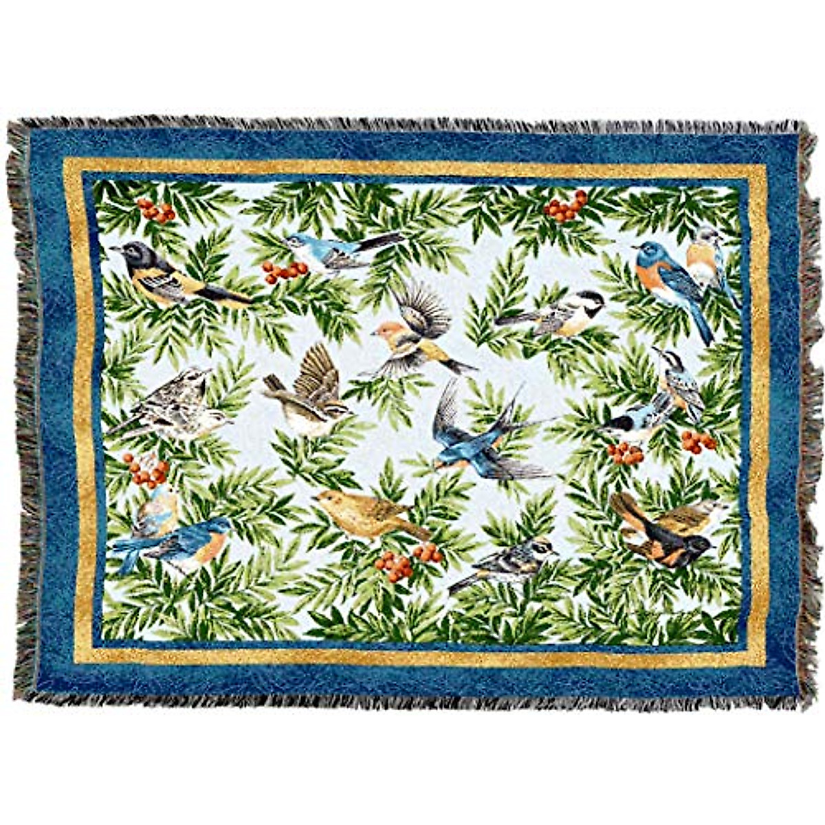 Pure Country Weavers Songbirds Blanket by Elena Vladykina - Bird Garden Floral Gift Tapestry Throw Woven from Cotton - Made in The USA (72x54)