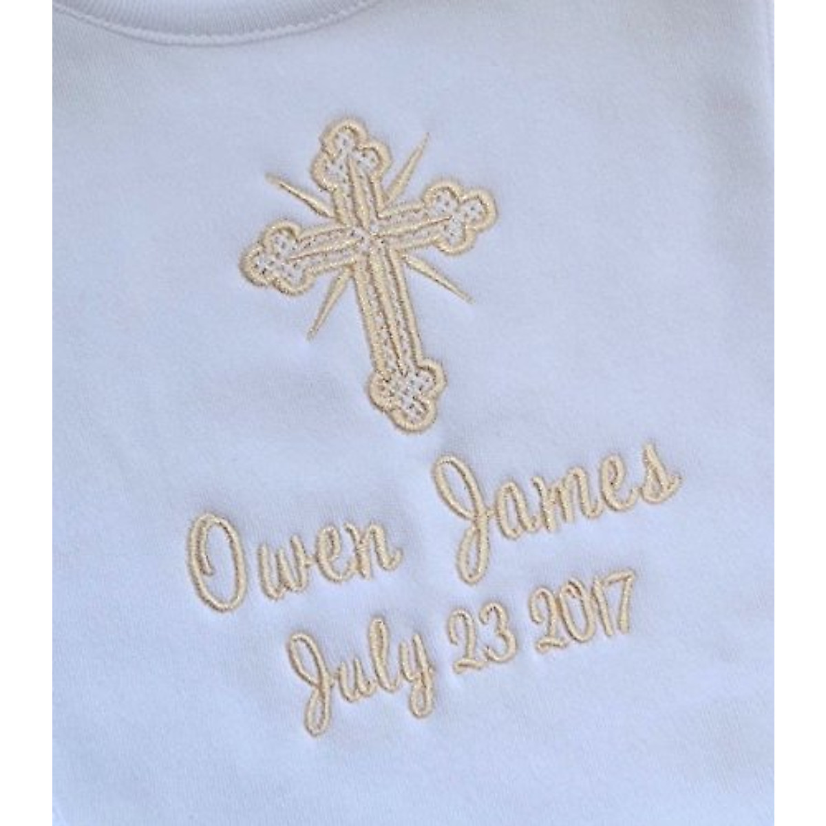 Funny Girl Designs Christening Bib Keepsake Gift Personalized and Embroidered Cross Name and Baptism Date in IVORY THREAD