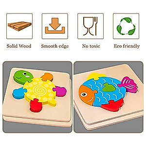 Pntpolk Toddler Puzzles for 1 2 3 Years Old Wooden Toddler Jigsaw Animal 2 Pack for Boys Girls Montessori Educational Gift Toy Colors & Shapes Cognition Skill Learning Puzzles Gift
