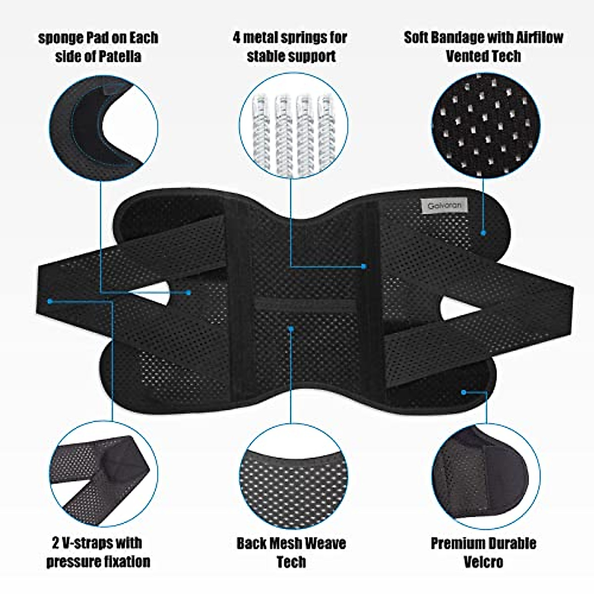 Galvaran Knee Brace with Side Stabilizers for Meniscal Tear Knee Pain ACL MCL Arthritis Injuries Recovery, Breathable Adjustable Knee Support for Men and Women