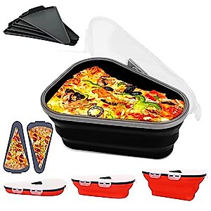 CRIVERY Pizza Box - Reusable Pizza Storage Containers with 5 Microwave Trays - For Organization and Space Saving - BPA Free, Microwave Safe, Dishwasher Safe (Black)