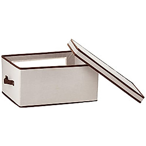 Household Essentials Natural 542 Vision Storage Box with Lid and Handles | Balloon Goblet Wine Glasses Canvas with Brown Trim