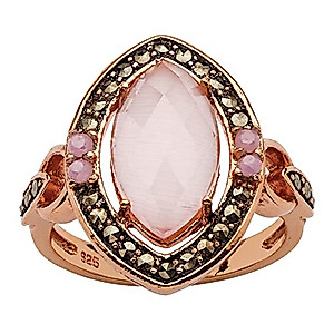 PalmBeach Rose Gold-plated Sterling Silver Marquise Shaped Simulated Pink Cat's Eye and Round Cubic Zirconia Marcasite Ring Size 10