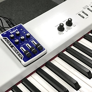 JUST MIXER Audio Mixer - Battery/USB Powered Portable Pocket Audio Mixer w/ 3 Stereo Channels (3.5mm) Plus On/Off Switch/Blue