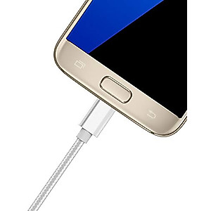 TALK WORKS Micro USB Cable 3 Pack 6ft Long Android Phone Charger Braided Heavy Duty Fast Charging Cord for Samsung Galaxy S6 / S7, Tablet, Bluetooth Speaker, Wireless Earbuds Headphones - Silver