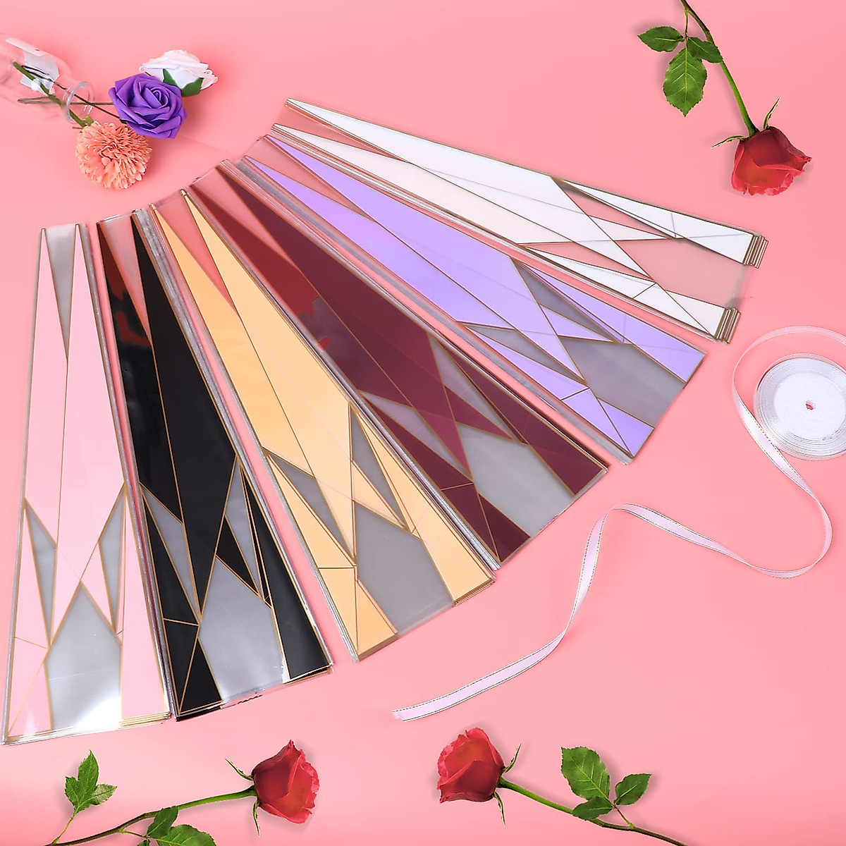 FOIMAS 120pcs Single Flower Sleeves Wrapping Bags Single Rose Florist Bouquet Packaging Bags for Floral Arrangement Supply Wedding Valentine's Day Mother's Day