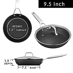 MsMk 9 1/2 Inch Small Egg Pan with Lid, Titanium and Ceramic Nonstick Omelette Pan,Scratch-resistant, Induction Egg Skillet, Oven Safe to 700°F Pan for Cooking, Dishwasher Safe