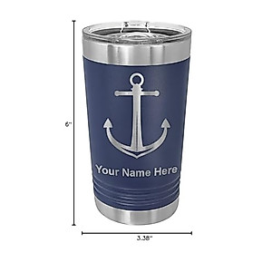 LaserGram 16oz Vacuum Insulated Pint Tumbler, Boat Anchor, Personalized Engraving Included (Navy Blue)