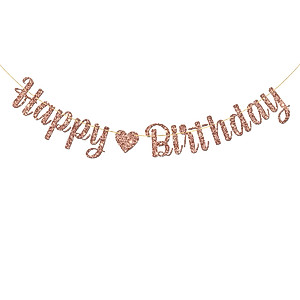 MonMon & Craft Happy Birthday Banner / Children Adults Boys Girls Birthday Party Decor / Birthday Party Decorations Rose Gold Glitter