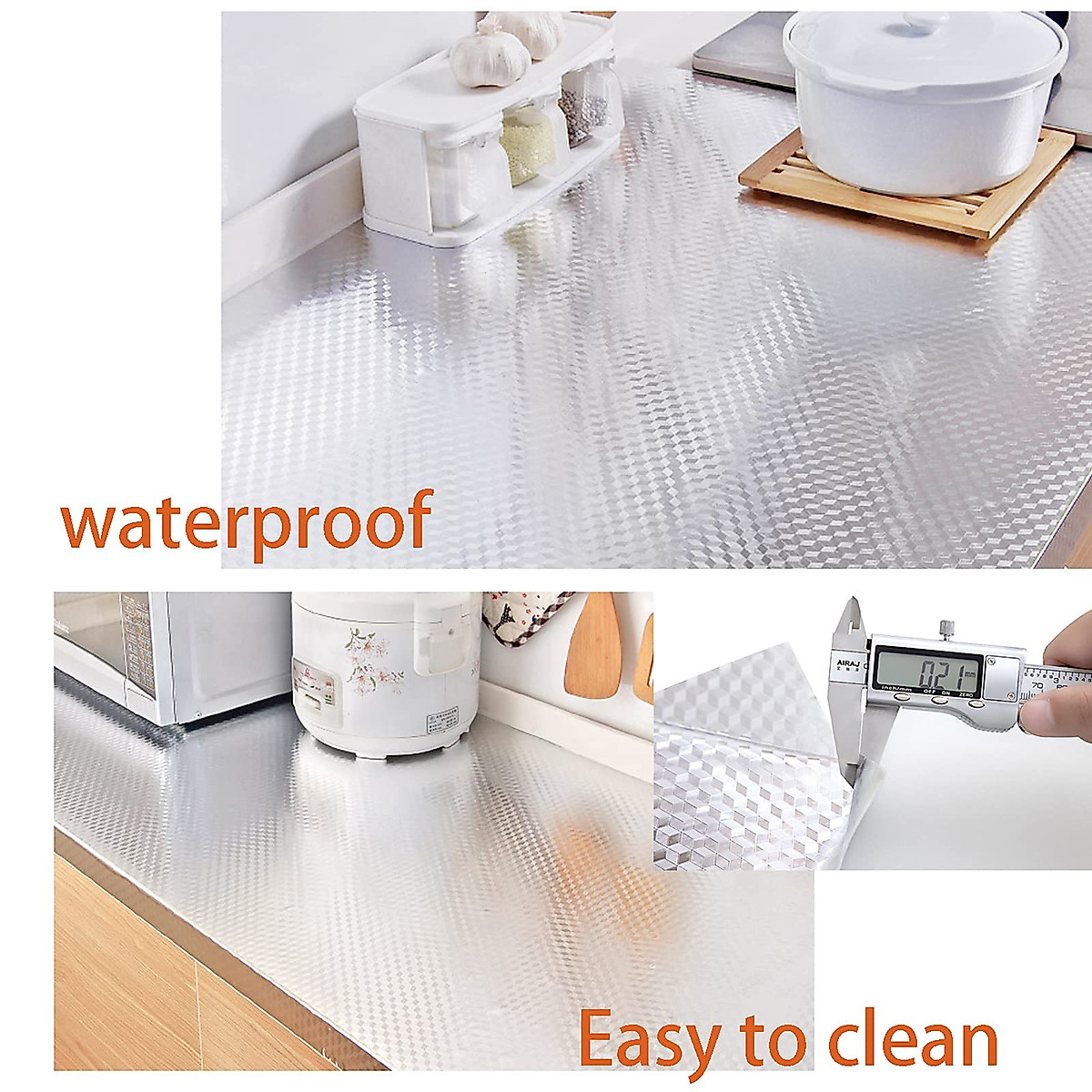 Snkxu Kitchen Wallpaper Oil Proof Sticker Backsplash Aluminum foil Oil self-Adhesive Paper Silver Cabinet Liner Waterproof and Heat Resistant Peel and Stick backsplash, 15.7X118.1 Inches