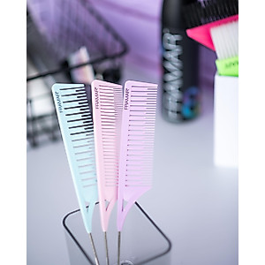 Framar Dreamweaver Highlight Comb Set – Combs for Hair Stylist, Highlighting Comb, Hair Dye Comb, Hair Highlighter Comb with Metal Pick, Balayage Comb - 3 Pack Pastel