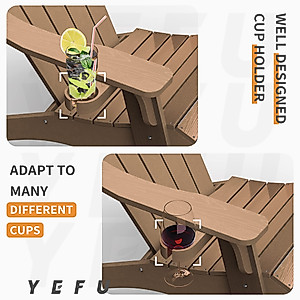 YEFU Oversized Plastic Adirondack Chair with Cup-Holder (Large Dual-Purpose), Weather Resistant, Poly Lumber Outdoor Chairs Duty Rating Widely Used in Patio, Lawn, Outside, Deck, Garden Chairs-Teak