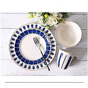 GagalU Tabletop Dinner SetsFine Dinnerware Set,4 Pieces Blue White Ceramic Dinner Set Porcelain Mug Plate Bowl Lead-Free Tableware