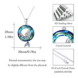 AOVEAO Mermaid Necklaces for Women Sterling Silver with Blue Circle Crystal Pendant Necklace Mermaid Starfish Choker Dainty Nautical Jewelry Gift For Friend