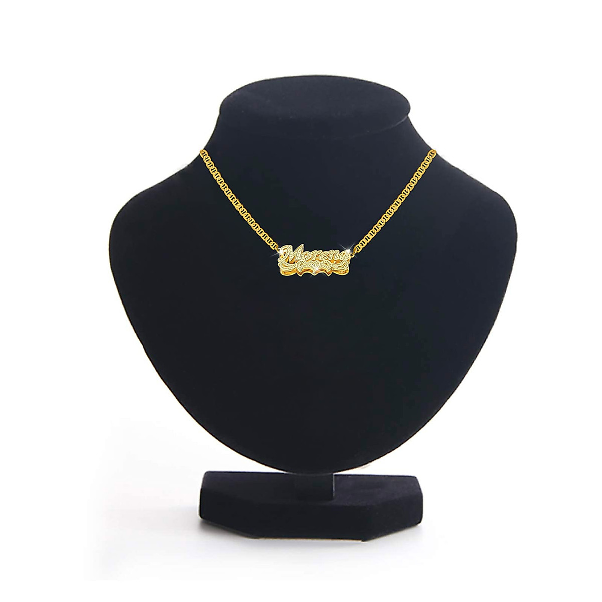BAUMA AUTO Double Plated Name Necklace Personalized Custom Nameplate Pendant Necklace Personalized Name Jewelry for Women Men Birthday Gifts (Gold-7)