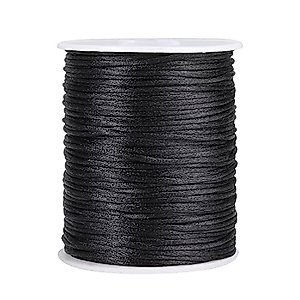 328Feet 2mm Satin Rattail Cord Black Nylon Cord Beading String for Chinese Knotting, Macramé, Beading, Necklaces,Jewelry Making Arts and Crafts (Black)