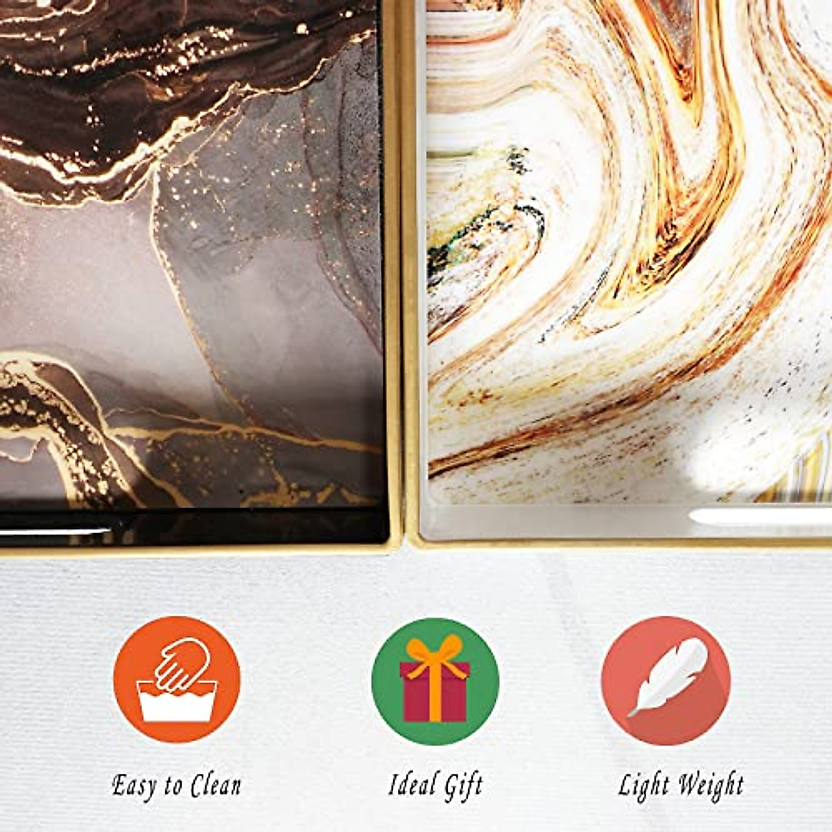 Leemxiiny Black Marbling Decorative Tray with Handles, Morden Plastic Rectangular Serving Tray for Coffee Table Bathroom, Ottoman, Home Decor, 15.7"* 10.2"* 1.38"