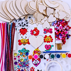 17 Sets Valentine Wood Painting Craft Kits Wooden Heart Animal Ornaments Art Sets DIY Wood Heart Dog Cat Butterfly Fish Bee Owl Dog Llama Creativity Decorations for Kids Valentine Spring Party Favors