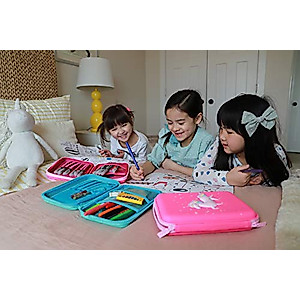 Gooji Unicorn Pencil Case for Girls (Hard Top) Magical 3D Creature, Bright Colored Storage Box | Compact and Portable Home, Classroom, School, Art Use | for kids age 3 and up (Pink)