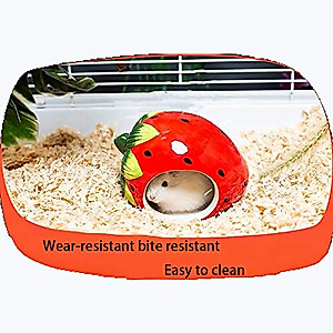 Small Animal Hideout Ceramic Hamster House Chinchilla Mini Hut Cave Cage Accessories for Dwarf Hamsters Gerbils and Hedgehog(Strawberry)