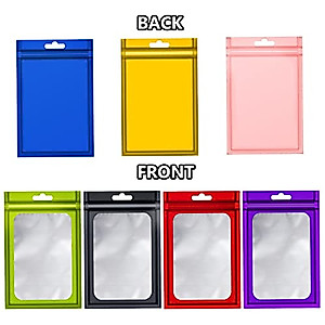YOTOZU 100-Pack Resealable Ziplock Food Storage Bag Aluminium Foil Mylar Smell Proof Plastic Flat Clear Window Packaging Pouch for Party Favor Food Candy Jewelry Lip Gloss Optional Multi Color