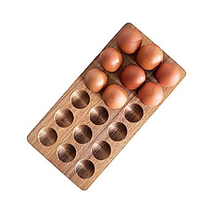 Wooden Egg Holder by ILLATO, Premium Acacia Wood Egg Tray, 18 Holes Egg Plate, Freezer, Tabletop Display or Refrigerator Storage, Deviled Egg Tray, Egg Holder Countertop, Wooden Egg Skelter