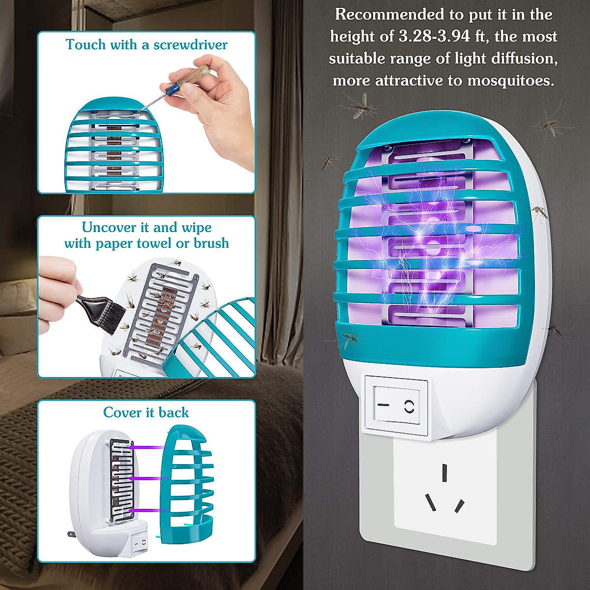 4 Pack Plug in Bug Zapper Indoor Flying Insect Trap, Electronic Mosquito Zapper Gnat Traps with LED Light for Patio, Bedroom, Kitchen, Office