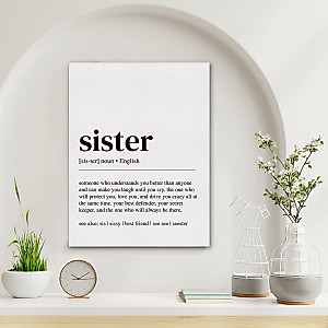 Sister Definition Your Best Defender Canvas Wall Art Poster Print Gift, Sister Quote Painting Ready to Hang Home Bedroom Decor (11.5" x 15")
