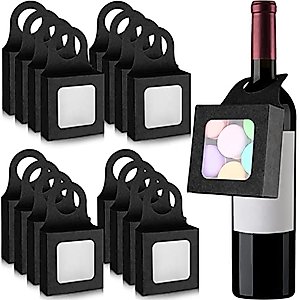 25 Count Kraft Paper Wine Bottle Box with Window Hanging Foldable Gift Boxes Wine Boxes for Gifts Empty Wine Bottles for Decoration Bottle Hanger Favor Box (Black, 3.5 x 3.5 x 1.2 Inches)